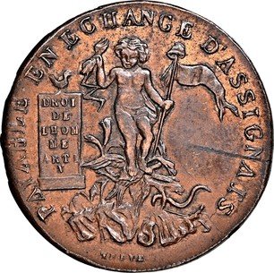 French Bronze 3 Sols "Token Issue" 1791 KM# Tn44 | coinscatalog.NET