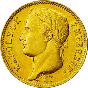 French Gold 40 Francs "Napoleon I" 1808 KM# 688.5 | coinscatalog.NET