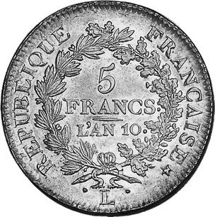 French Silver 5 Francs "Hercules Group" 1796-1803 KM# 639.6 ...