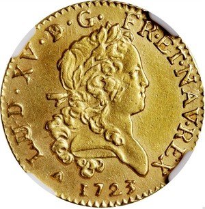 French Gold Louis D'or "Louis XV" 1723 KM# 468.21 | coinscatalog.NET
