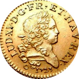 French Gold Louis D'or "Louis XV" 1723 KM# 468.8 | coinscatalog.NET