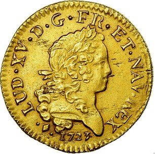 French Gold Louis D'or "Louis XV" 1723 KM# 468.9 | coinscatalog.NET