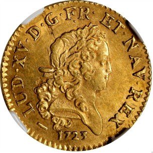 French Gold Louis D'or "Louis XV" 1723 KM# 468.18 | coinscatalog.NET