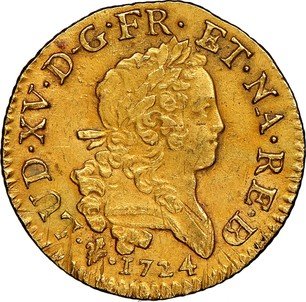 French Gold Louis D'or "Louis XV" 1724-1725 KM# 474 | coinscatalog.NET