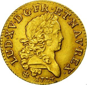 French Gold Louis D'or "Louis XV" 1724-1725 KM# 470.5 | coinscatalog.NET