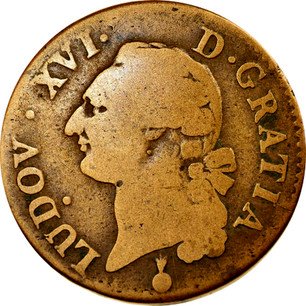 French Copper Sol "Louis XV" 1791 KM# 602.1 | coinscatalog.NET