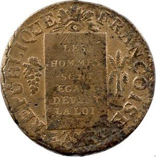 French Bronze Sol "First Republic Coinage" 1793 KM# 619.12 ...