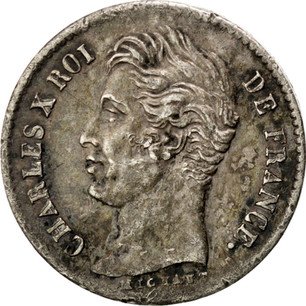 French Silver 1/4 Franc "Charles X" 1826-1829 KM# 722.4 | coinscatalog.NET
