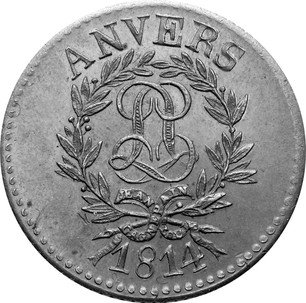 French Bronze 10 Centimes "Louis XVIII Antwerp. Siege Coinage" 1814 KM ...