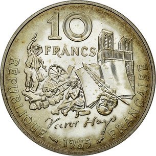 French Silver 10 Francs "Victor Hugo" 1985 KM# 956a | coinscatalog.NET