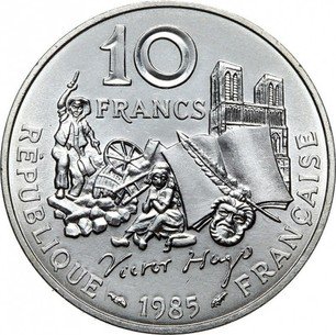 French Silver 10 Francs "Victor Hugo" 1985 KM# 956b | coinscatalog.NET