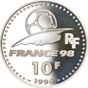 French Silver 10 Francs "FIFA World Cup" 1996 KM# 1166 | coinscatalog.NET