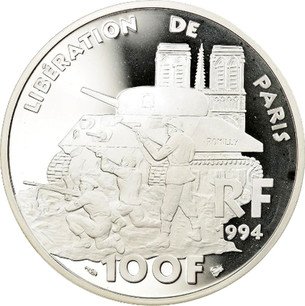 French Silver 100 Francs "Liberation of Paris" 1994 KM# 1045.2 ...