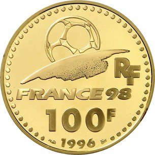 French 1/2 Oz Gold 100 Francs "Football World Cup in France" 1996 KM ...
