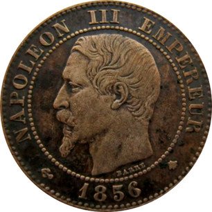 French Bronze 2 Centimes "Napoleon III" 1853-1856 KM# 776.3 ...