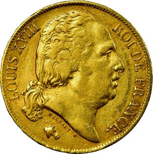 French Gold 20 Francs "Louis XVIII" 1816-1817 KM# 712.4 | coinscatalog.NET