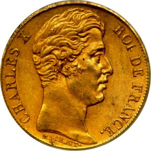 French Gold 20 Francs "Charles X" 1825-1830 KM# 726.1 | coinscatalog.NET
