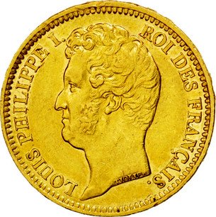 French Gold 20 Francs "Louis Philippe I" 1831 KM# 746.4 | coinscatalog.NET