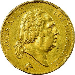 French Gold 40 Francs "Louis XVIII" 1816-1824 KM# 713.1 | coinscatalog.NET