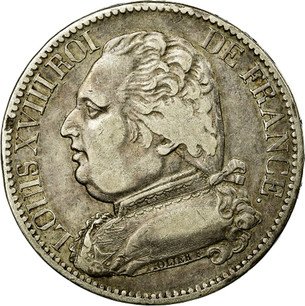 French Silver 5 Francs "Louis XVIII" 1814-1815 KM# 702.13 ...
