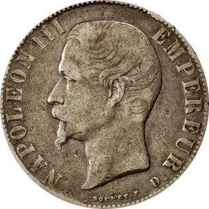 French Silver 5 Francs "Napoleon III" 1855-1856 KM# 782.3 ...