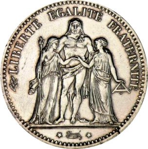 French Silver 5 Francs "Hercules" 1871-1878 KM# 820.2 | coinscatalog.NET