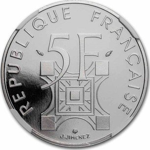French Platinum 5 Francs "100th Anniversary of the Eiffel Tower" 1989 ...
