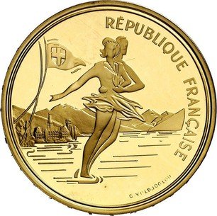 French 1/2 Oz Gold 500 Francs "Olympics. Ice Skating Couple" 1989 KM ...