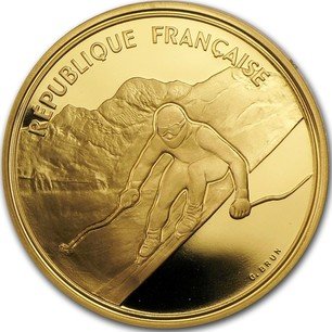 French 1/2 Oz Gold 500 Francs "Winter Olympics. Skiing" 1989 KM# 973 ...