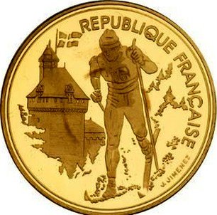 French 1/2 Oz Gold 500 Francs "Olympics. Cross Country Skiing" 1991 KM ...