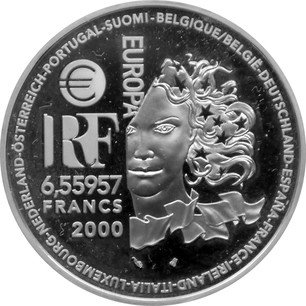 French Silver 6.55957 Francs "European Art Styles. Modern" 2000 KM ...