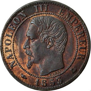 French Bronze Centime "Napoleon III" 1853-1857 KM# 775.5 | coinscatalog.NET