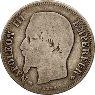 French Silver Franc "Napoleon III" 1856 KM# 779.3 | coinscatalog.NET