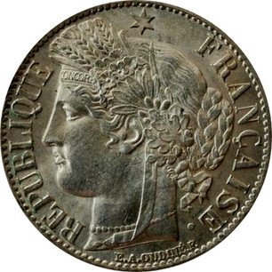 French Silver Franc "Ceres" 1871-1873 KM# 822.2 | coinscatalog.NET