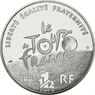 French Silver 1-1/2 Euro "Tour de France. Cyclist group" 2003 KM# 1322 ...