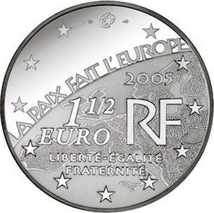 French Silver 1-1/2 Euro "60th Anniversary of the End of the Second ...