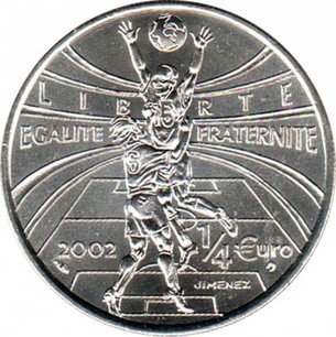French Silver 1/4 Euro "World Cup Soccer" 2002 KM# 1983 | coinscatalog.NET