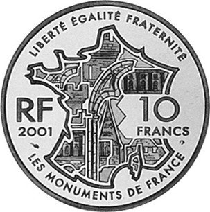 French Silver 10 Francs "Eiffel Tower" 2001 KM# 1274 | coinscatalog.NET