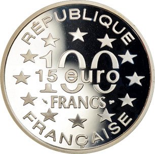 100 Francos de Plata Franceses-15 Euros "Magere Brug. Amsterdam" 1996 ...