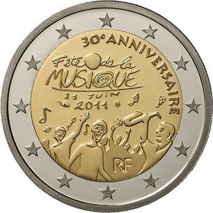 French Bi-Metallic 2 Euro "Music Day" 2011 KM# 1789 | coinscatalog.NET