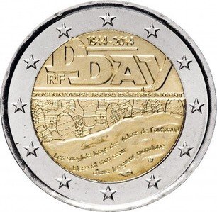French Bi-Metallic 2 Euro "D-Day" 2014 KM# 2174 | coinscatalog.NET