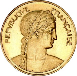 French Gold 20 Francs "Visite de Rene Coty. Delannoy" 1955 KM# M27a ...