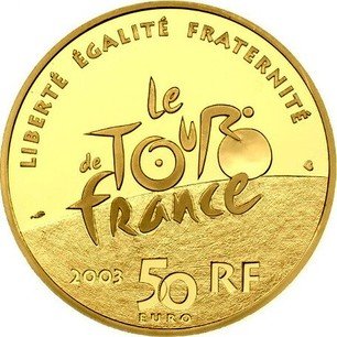 French 1 Oz Gold 50 Euro "Tour de France - cyclist" 2003 KM# 1335 ...
