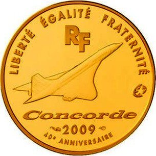 French 1/4 Oz Gold 50 Euro "40th Anniversary of the Concorde" 2009 KM ...