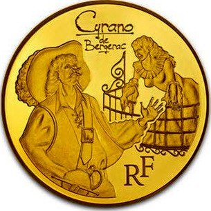 Moneda de oro francesa de 1/4 Oz, 50 euros "Cyrano de Bergerac" 2012 KM ...