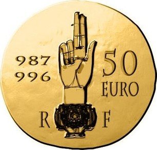 French 1/4 Oz Gold 50 Euro "Hugh Capet" 2012 KM# 2076 | coinscatalog.NET
