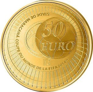 French 1/4 Oz Gold 50 Euro "World Cup in Brazil" 2014 KM# 2169 ...