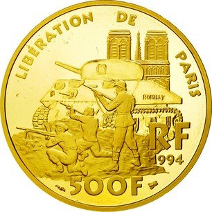 Francés 1/2 Oz Oro 500 Francos "50º Aniversario de la Liberación de ...