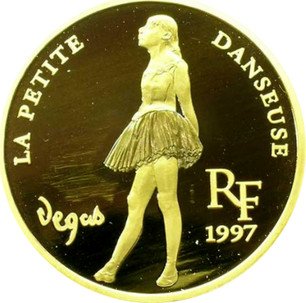 French 5 Oz Gold 500 Francs-75 Euro "Degas. The Little Dancer" 1997 KM ...
