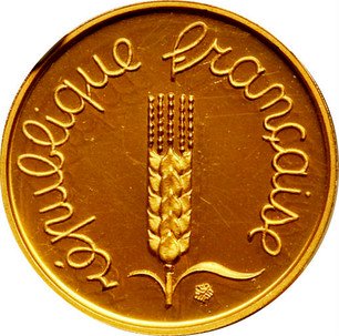 French Gold 1 Centime "Grain Sprig. Different Piedforts" 1962-1992 ...